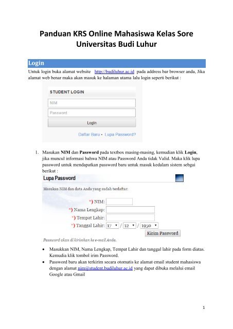 Panduan KRS Online Mahasiswa Kelas Sore Universitas Budi Luhur