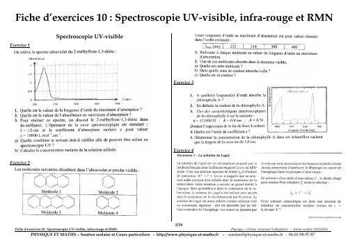Fiche d’exercices 10 Spectroscopie UV-visible infra-rouge et RMN