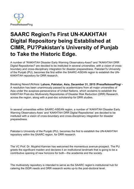 SAARC Region's First UN-KAKHTAH Digital Repository being Established at ...