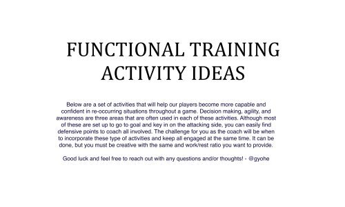 FUNCTIONAL TRAINING ACTIVITY IDEAS