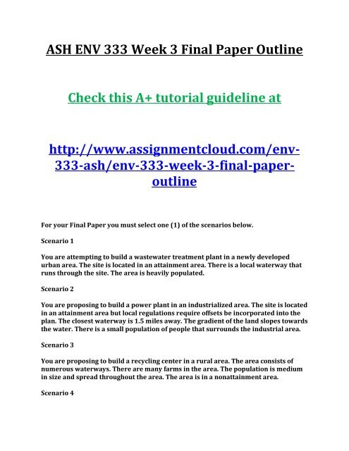 ASH ENV 333 Week 3 Final Paper Outline