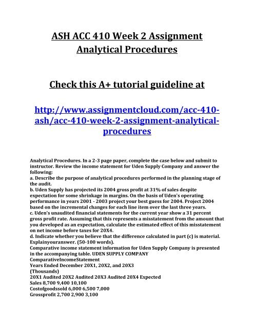 ASH ACC 410 Week 2 Assignment Analytical Procedures