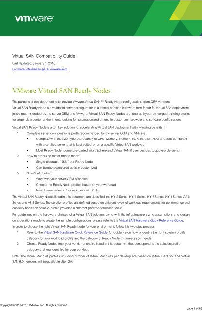 Virtual SAN Compatibility Guide VMware Virtual SAN Ready Nodes