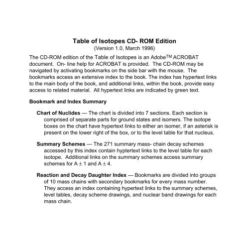 Table of Isotopes CD- ROM Edition - Isotopes Project, LBL
