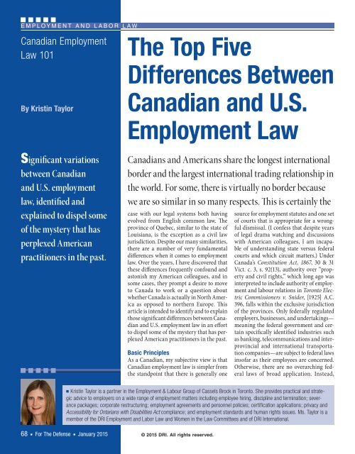 The Top Five Differences Between Canadian and U.S Employment Law
