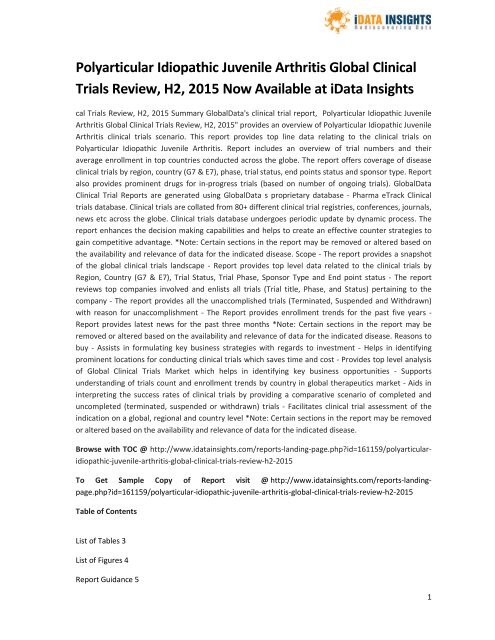 Polyarticular Idiopathic Juvenile Arthritis Global Clinical Trials Review