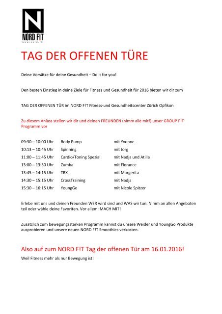 TAG DER OFFENEN TÜRE TAG DER OFFENEN TÜRE