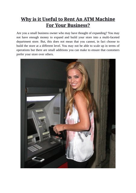 Why is it Useful to Rent An ATM Machine For Your Business