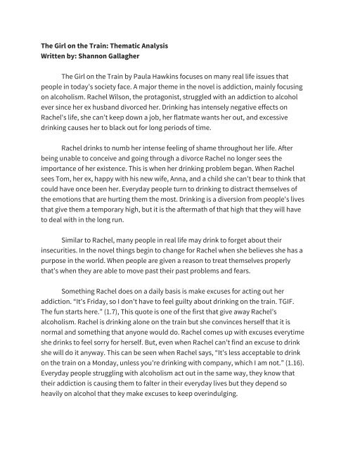 The Girl On The Train Thematic Analysis