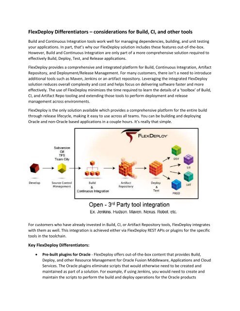 FlexDeploy Differentiators – considerations for Build CI and other tools
