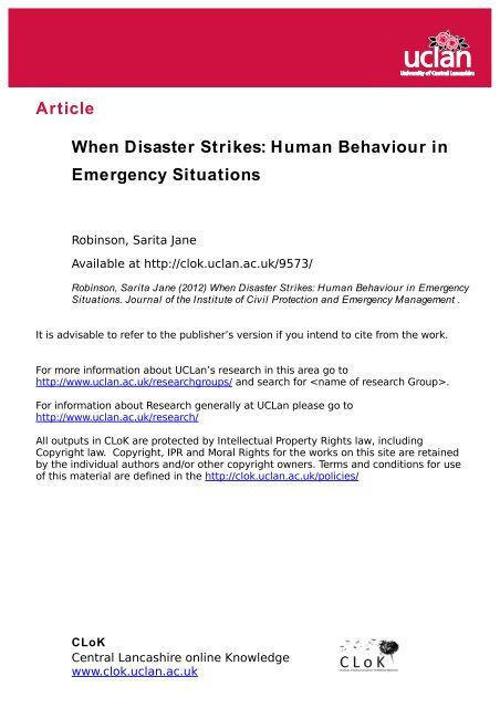 Article When Disaster Strikes Human Behaviour in Emergency Situations
