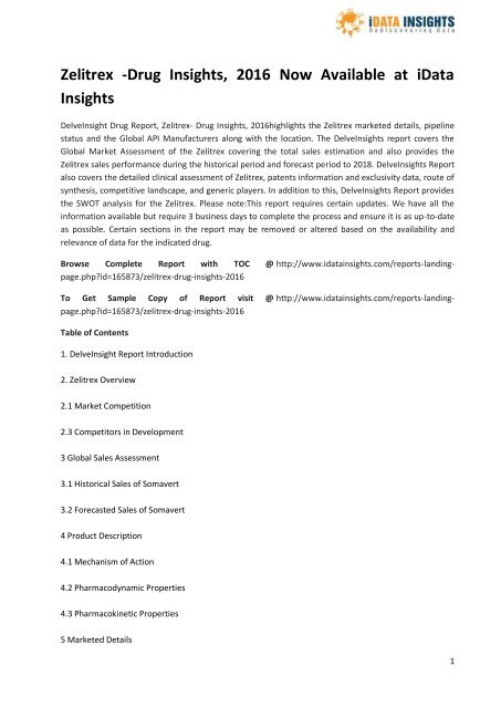 Zelitrex -Drug Insights, 2016 Now Available at iData Insights