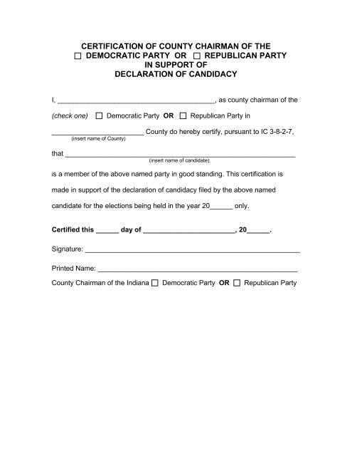 Candidate Chair Certification