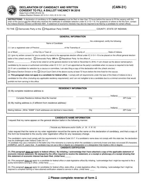 Declaration of Candidacy and Written Consent to Fill a Ballot Vacany