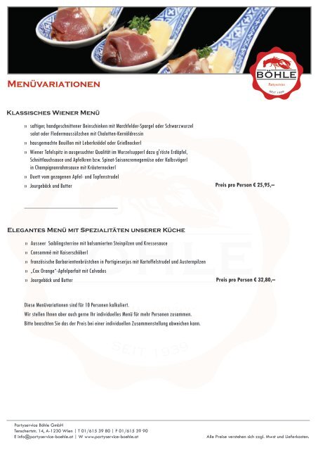 Menüvariationen - Partyservice Böhle