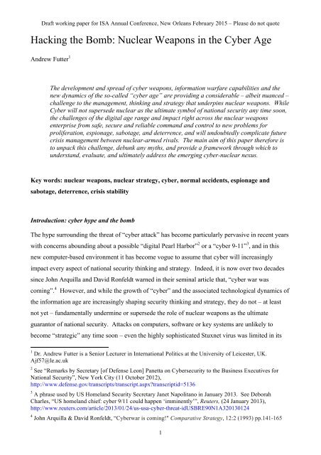 Hacking the Bomb Nuclear Weapons in the Cyber Age