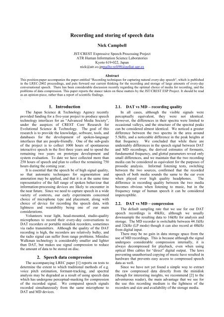 Recording and storing of speech data