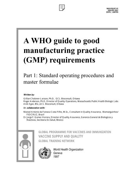 A WHO guide to good manufacturing practice (GMP) - World Health ...