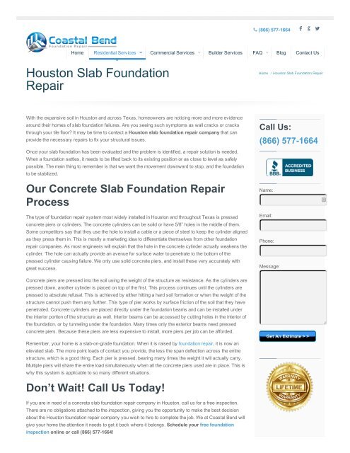 Slab Foundation Repair Service In Houston