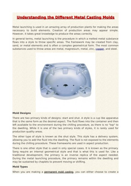 Understanding the Different Metal Casting Molds