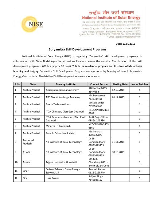 Suryamitra Skill Development Programs
