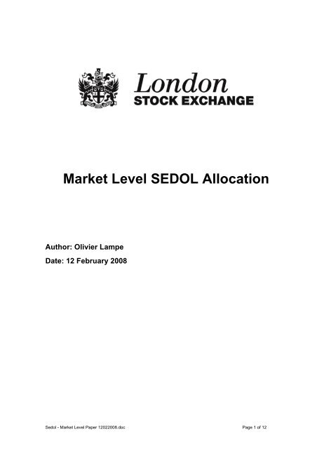 Market Level SEDOL Allocation - London Stock Exchange