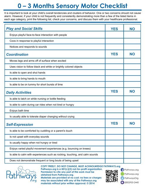 0 – 3 Months Sensory Motor Checklist