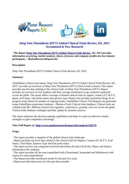 Deep Vein Thrombosis (DVT) Global Clinical Trials Review