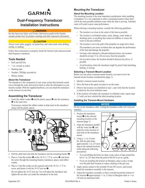 Garmin Plastic Transom Mount Transducer with Depth & Temperature (Dual ...