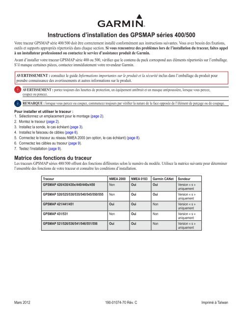 Garmin GPSMAP 535s - Instructions d'installation