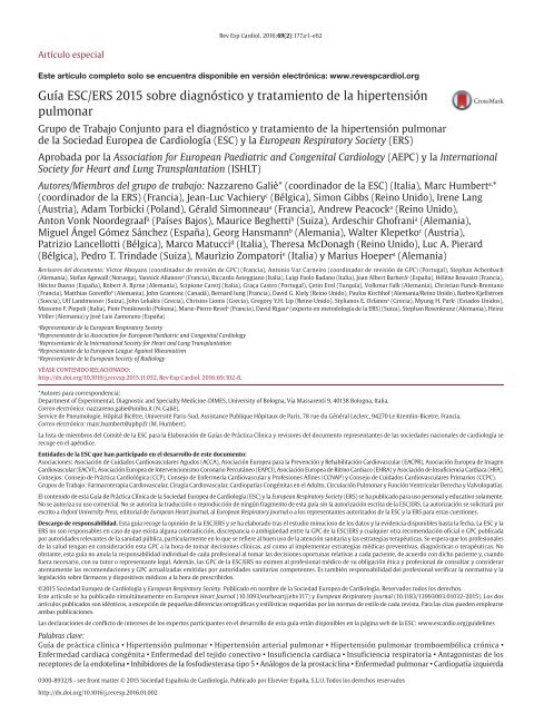 Guía ESC/ERS 2015 sobre diagnóstico y tratamiento de la hipertensión ... Guía ESC/ERS 2015 sobre diagnóstico y tratamiento de la hipertensión ...