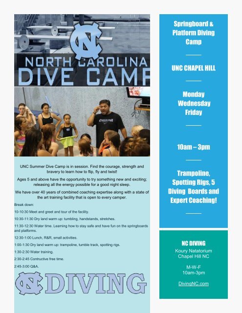 North Carolina Springboard & Platform Dive Camp