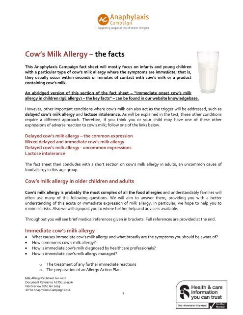 Cow’s Milk Allergy – the facts