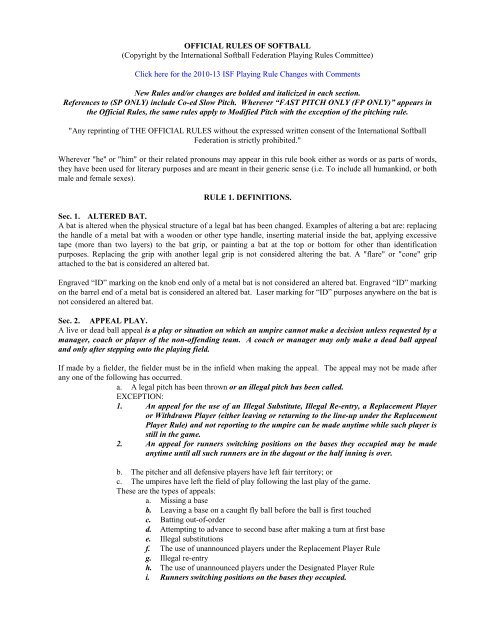 OFFICIAL RULES OF SOFTBALL - International Softball Federation