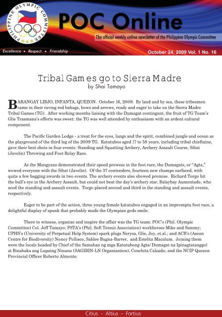 Tribal Games go to Sierra Madre - Philippine Olympic Committee