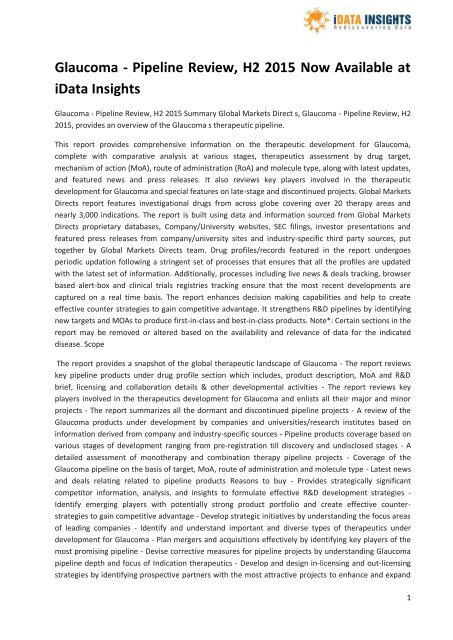 Glaucoma - Pipeline Review, H2 2015