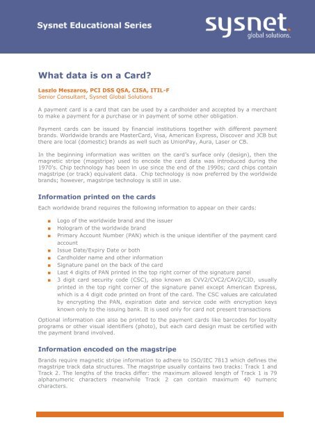 What data is on a Card? - Sysnet Global Solutions