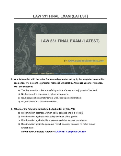LAW 531 Final Exam Correct Answers