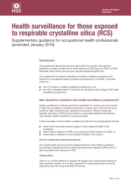 Health surveillance for those exposed to respirable crystalline silica ...