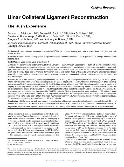 Ulnar Collateral Ligament Reconstruction