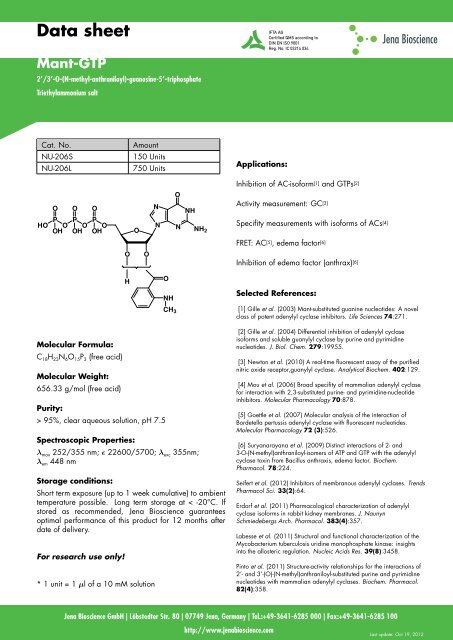Data sheet Mant-GTP - Jena Bioscience
