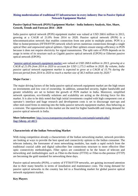 Passive Optical Network Equipment Market
