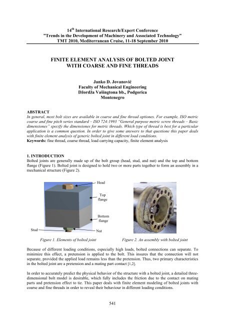 FINITE ELEMENT ANALYSIS OF BOLTED JOINT WITH COARSE ...