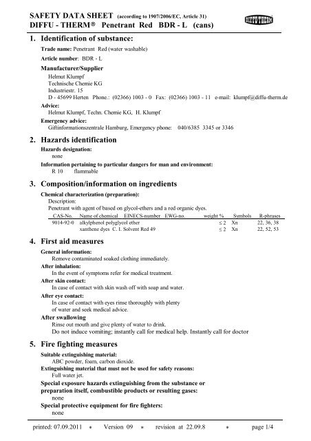 DIFFU - THERM® Penetrant Red BDR - L (cans) 1. Identification of ...