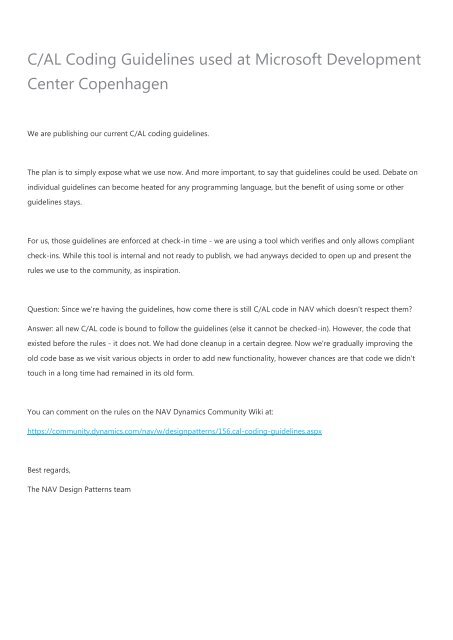 CAL Coding Guidelines at Microsoft Development Center Copenhagen