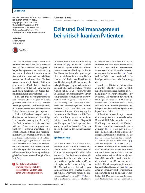 Delir und Delirmanagement