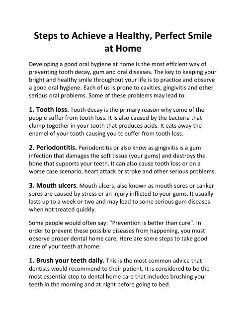 Steps to Achieve a Healthy, Perfect Smile at Home