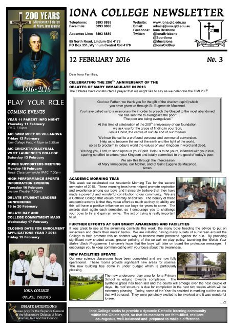 IONA COLLEGE NEWSLETTER