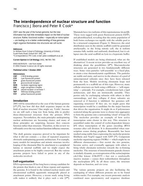 The interdependence of nuclear structure and function ... - CBI