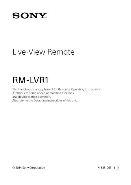 Sony RM-LVR1 - RM-LVR1 Consignes d’utilisation Anglais